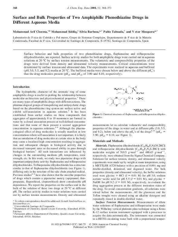 (PDF) Surface and Bulk Properties of Two Amphiphilic Phenothiazine Drugs in Different Aqueous Media