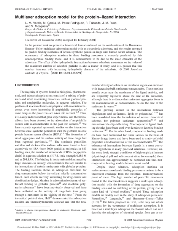 (PDF) Multilayer adsorption model for the protein–ligand interaction