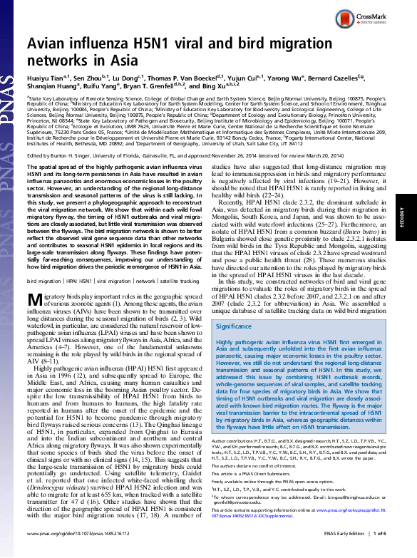 (PDF) Avian influenza H5N1 viral and bird migration networks in Asia