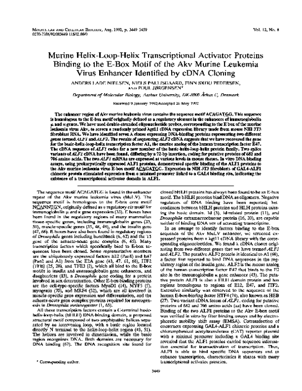 (PDF) Murine helix-loop-helix transcriptional activator proteins binding to the E-box motif of ...