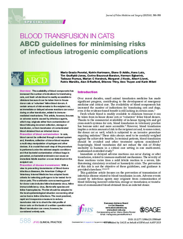 (PDF) Blood transfusion in cats: ABCD guidelines for minimising risks ...