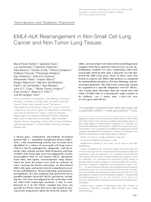(PDF) EML4-ALK Rearrangement in Non-Small Cell Lung Cancer and Non ...