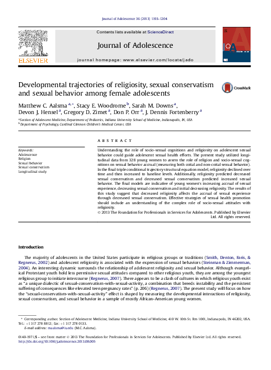Pdf Developmental Trajectories Of Religiosity Sexual Conservatism