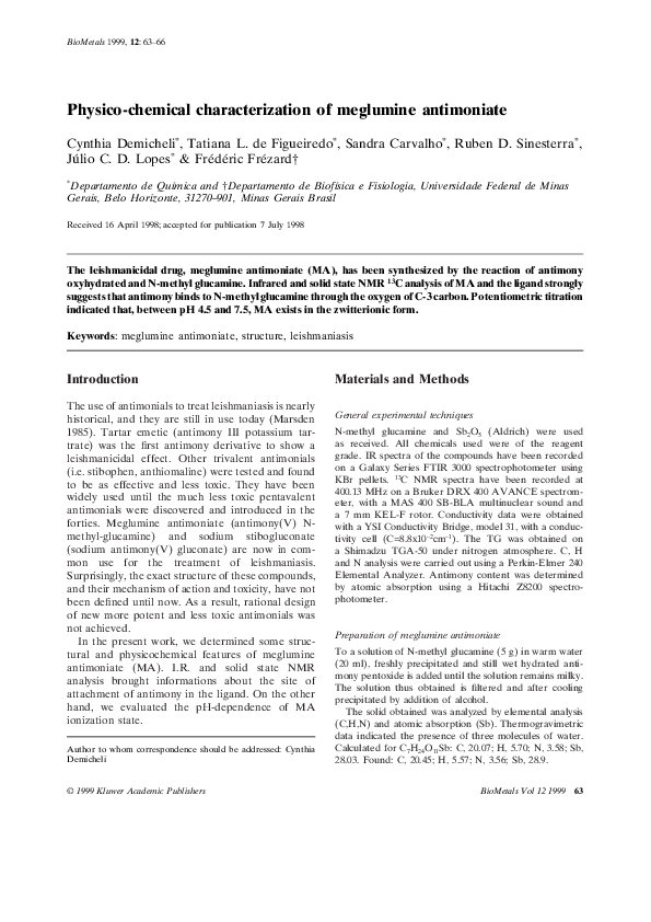 (PDF) Physico-chemical characterization of meglumine antimoniate