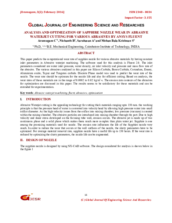 (PDF) ANALYSIS AND OPTIMIZATION OF SAPPHIRE NOZZLE WEAR IN ABRASIVE ...