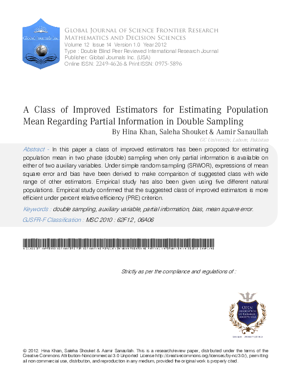 Pdf A Class Of Improved Estimators For Estimating Population Mean