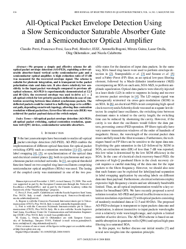 (PDF) All-Optical Packet Envelope Detection Using a Slow Semiconductor Saturable Absorber Gate ...