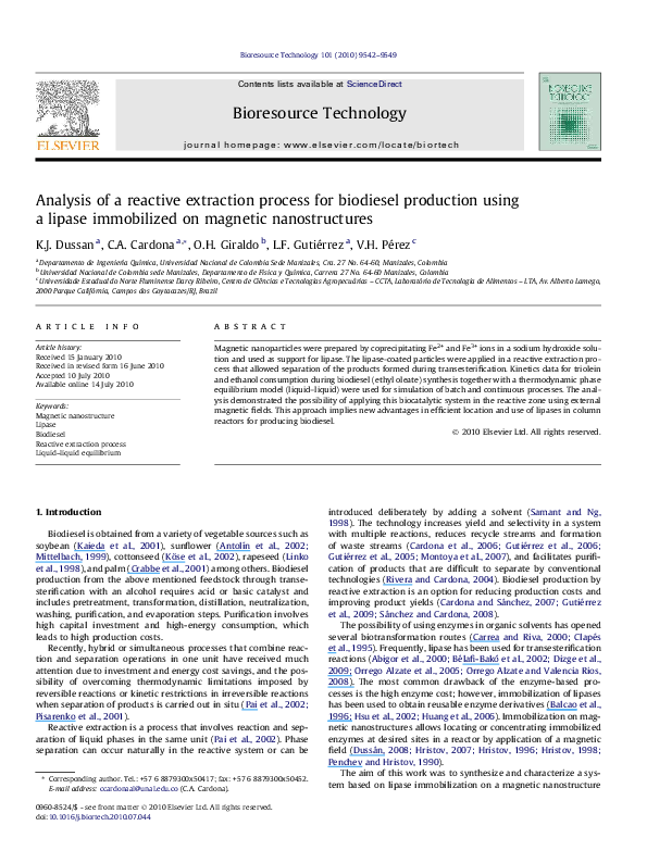 (PDF) Analysis of a reactive extraction process for biodiesel ...