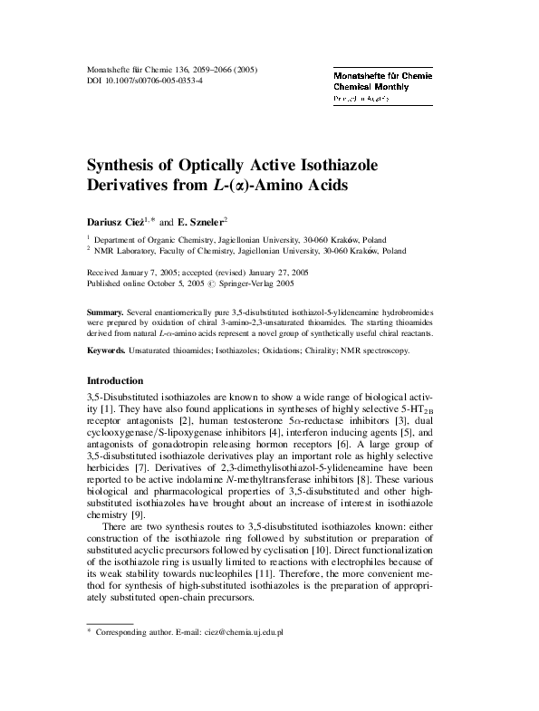 (PDF) Synthesis of Optically Active Isothiazole Derivatives from L-(α ...