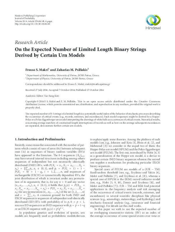 Pdf On The Expected Number Of Limited Length Binary Strings Derived