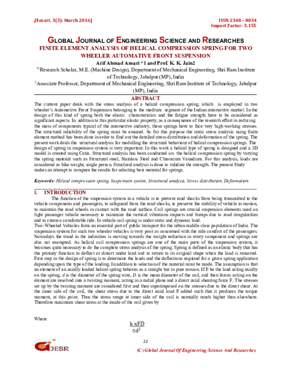 Pdf Finite Element Analysis Of Helical Compression Spring For Two