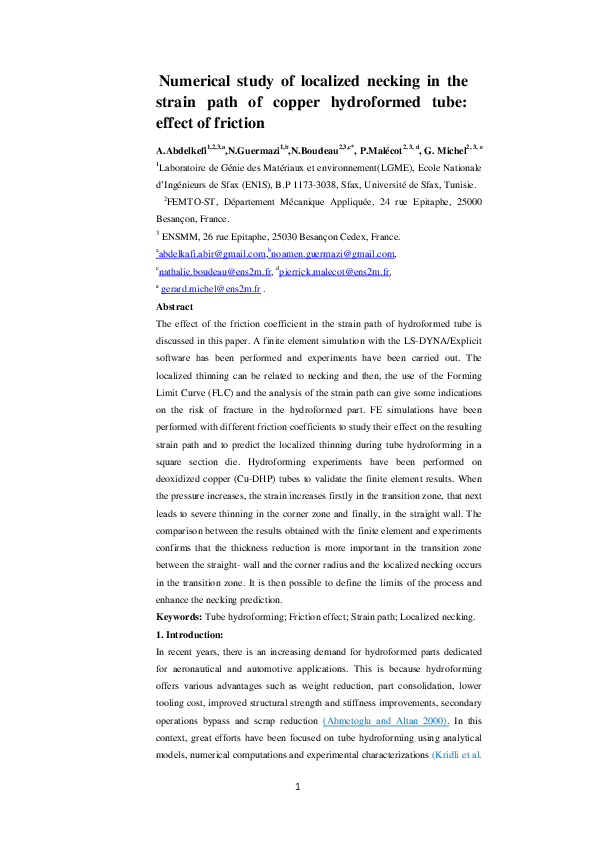 (PDF) Friction Effects on Necking in Copper Hydroforming
