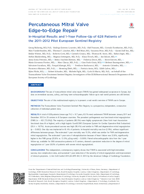 (PDF) Percutaneous Mitral Valve Edge-to-Edge Repair