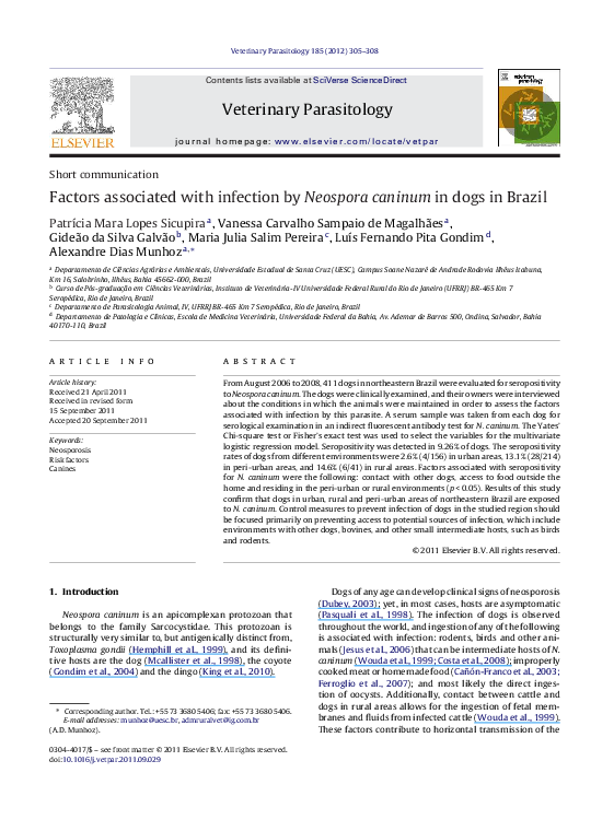 (PDF) Factors associated with infection by Neospora caninum in dogs in ...