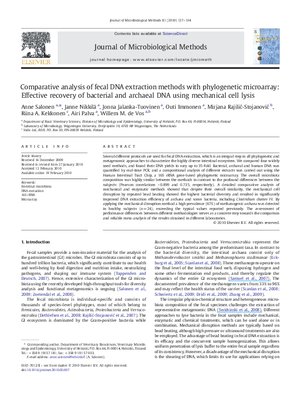 (PDF) Comparative analysis of fecal DNA extraction methods with phylogenetic microarray ...
