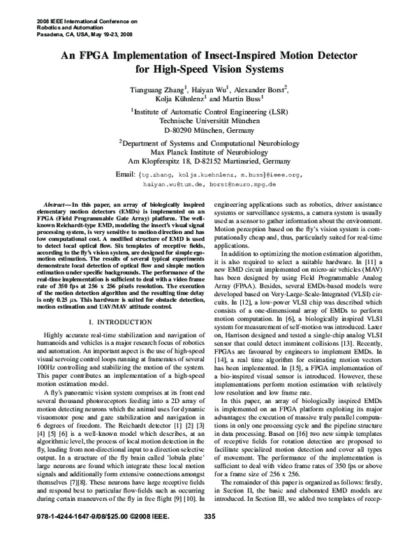 (PDF) An FPGA implementation of insect-inspired motion detector for high-speed vision systems