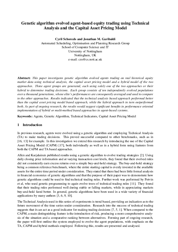 Pdf Genetic Algorithm Evolved Agent Based Equity Trading Using Technical Analysis And The