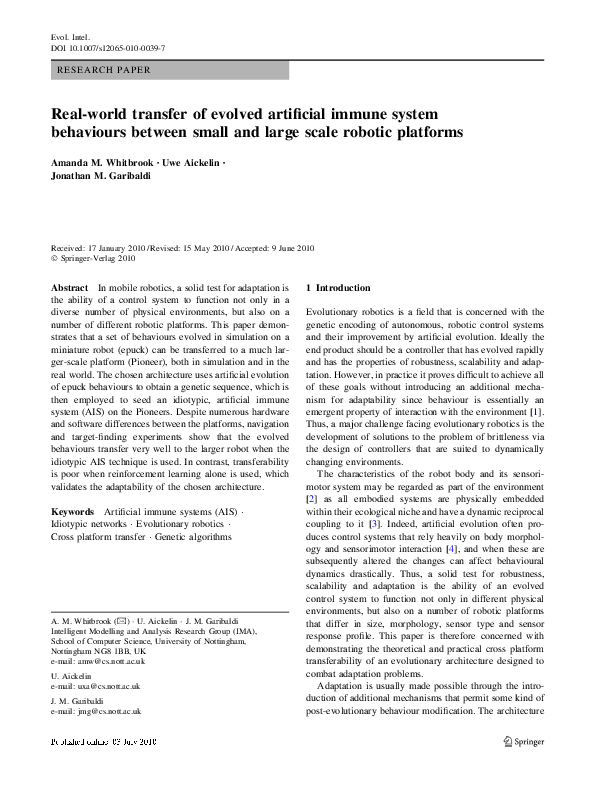 (PDF) Real-world transfer of evolved artificial immune system behaviours between small and large ...