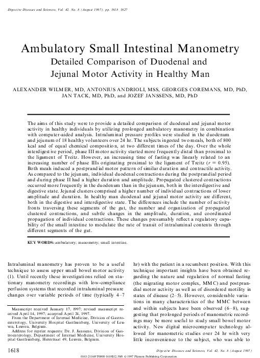(PDF) Ambulatory small intestinal manometry. Detailed comparison of ...