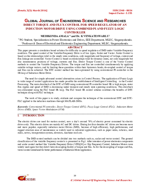 Pdf Direct Torque And Flux Control For Speed Regulator Of An Induction Motor Drive Using