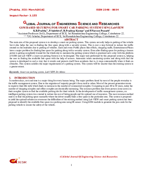 GSM BASED SECURING FOR SMART CAR PARKING SYSTEM USING LabVIEW