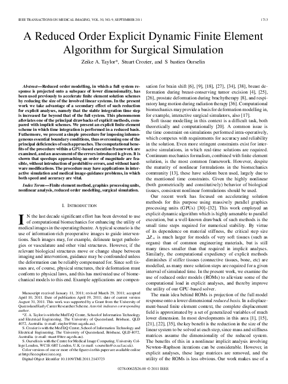 Pdf A Reduced Order Explicit Dynamic Finite Element Algorithm For 8205