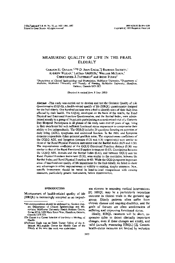 (PDF) Measuring quality of life in the frail elderly