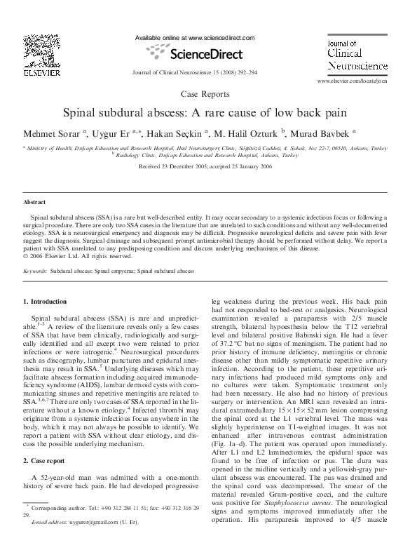 (PDF) Spinal subdural abscess: A rare cause of low back pain