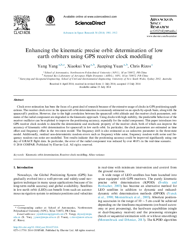 Pdf Enhancing The Kinematic Precise Orbit Determination Of Low Earth Orbiters Using Gps