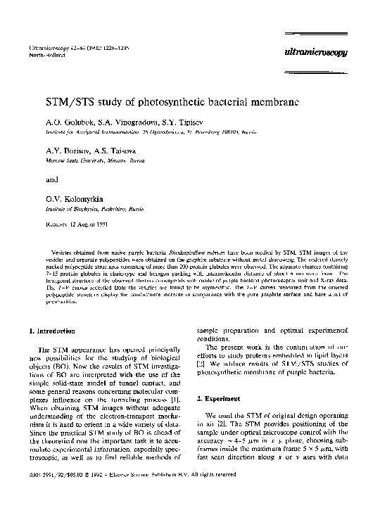 (PDF) STM/STS study of photosynthetic bacterial membrane