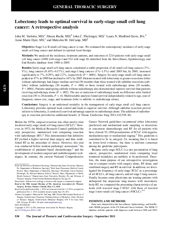 (PDF) Lobectomy leads to optimal survival in early-stage small cell lung cancer: A retrospective ...