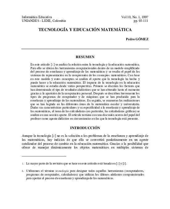 (PDF) Tecnología y educación matemática