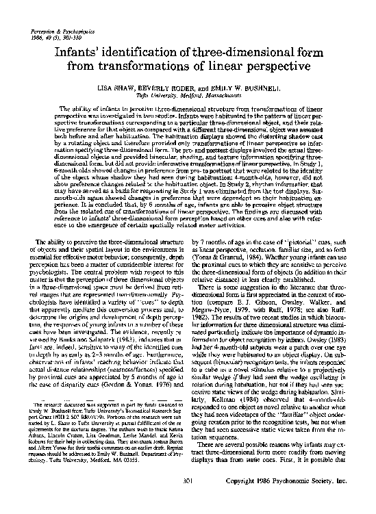 (PDF) Infants’ identification of three-dimensional form from transformations of linear ...