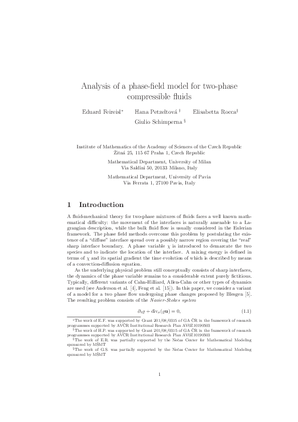 (PDF) ANALYSIS OF A PHASE-FIELD MODEL FOR TWO-PHASE COMPRESSIBLE FLUIDS