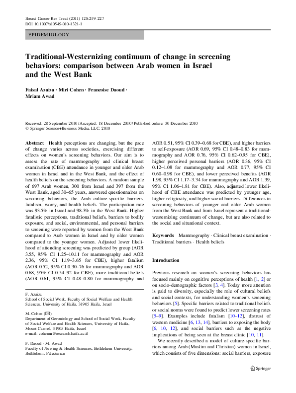 (PDF) Traditional-Westernizing continuum of change in screening ...