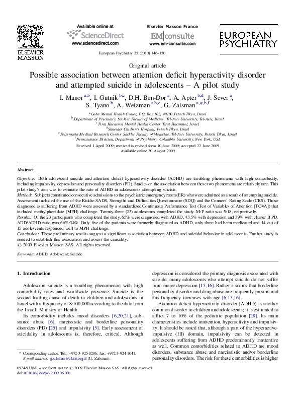 (PDF) Possible association between attention deficit hyperactivity disorder and attempted ...