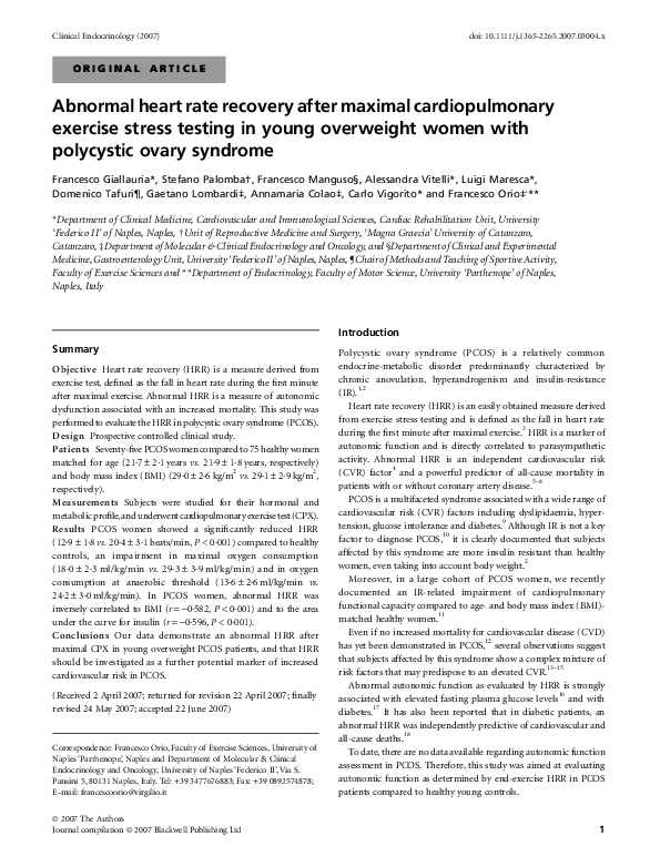 (PDF) Abnormal heart rate recovery after maximal cardiopulmonary ...