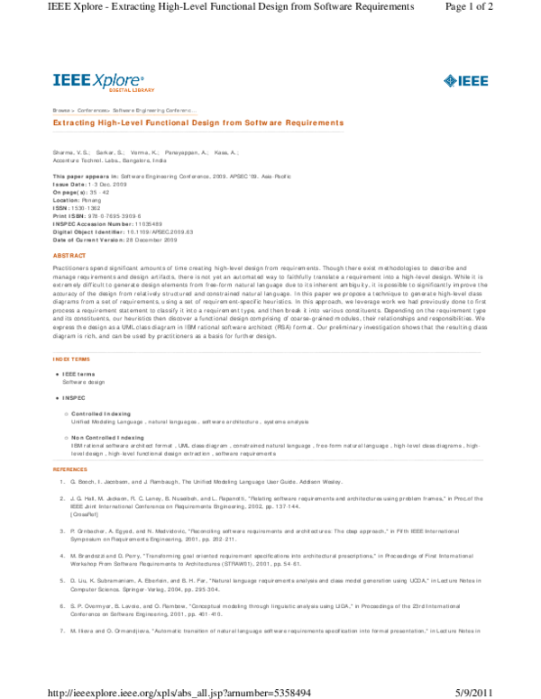 (PDF) Extracting High-Level Functional Design from Software Requirements