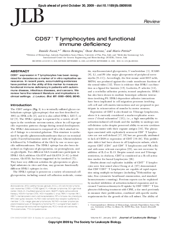 (PDF) CD57+ T lymphocytes and functional immune deficiency
