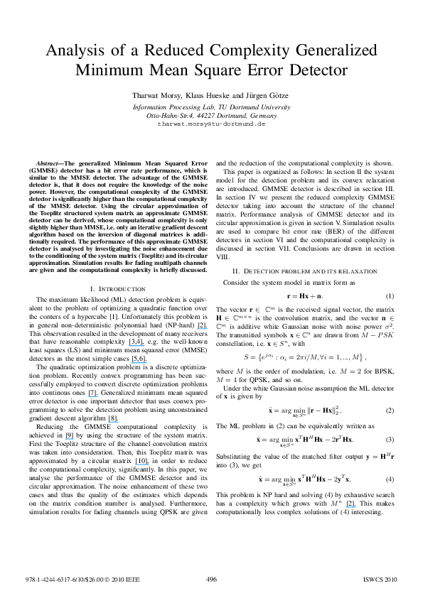 Pdf Analysis Of A Reduced Complexity Generalized Minimum Mean Square