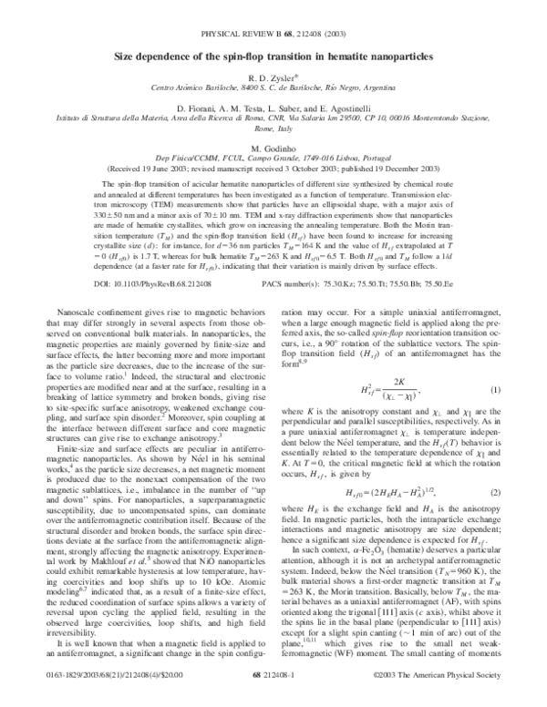 Pdf Size Dependence Of The Spin Flop Transition In Hematite Nanoparticles