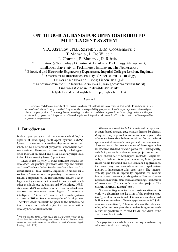 (PDF) Ontological basis for open distributed multi-agent system