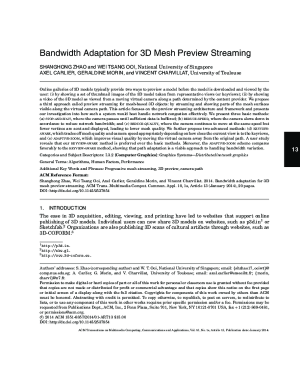 (PDF) Bandwidth adaptation for 3D mesh preview streaming
