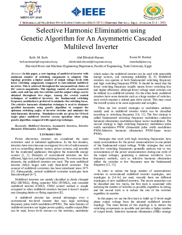 (PDF) Selective Harmonic Elimination using Genetic Algorithm for An ...