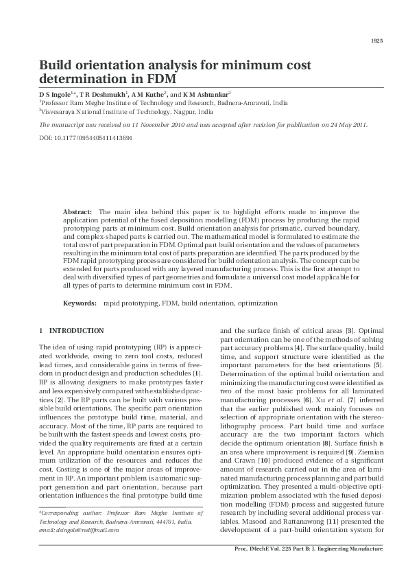 (PDF) Build orientation analysis for minimum cost determination in FDM