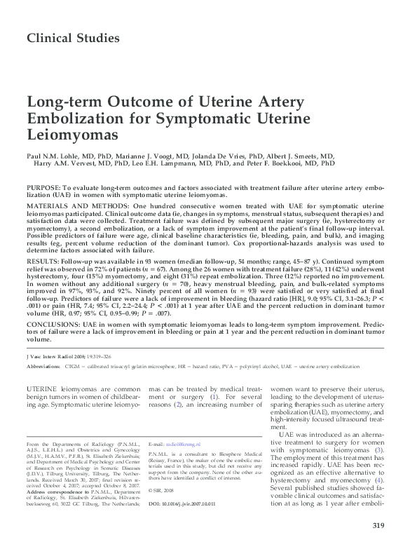 (PDF) Long-term Outcome of Uterine Artery Embolization for Symptomatic Uterine Leiomyomas