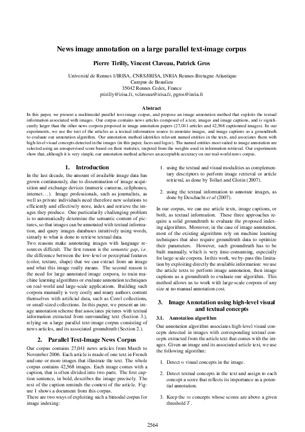 (PDF) News Image Annotation on a Large Parallel Text-image Corpus