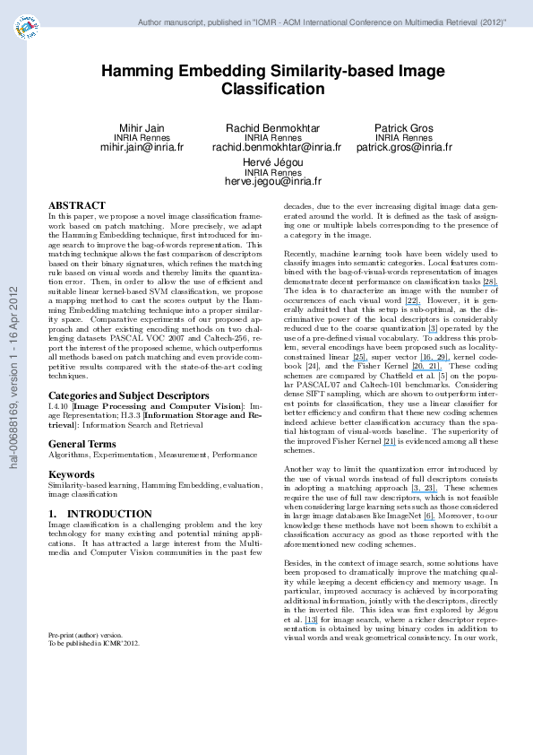 (PDF) Hamming embedding similarity-based image classification