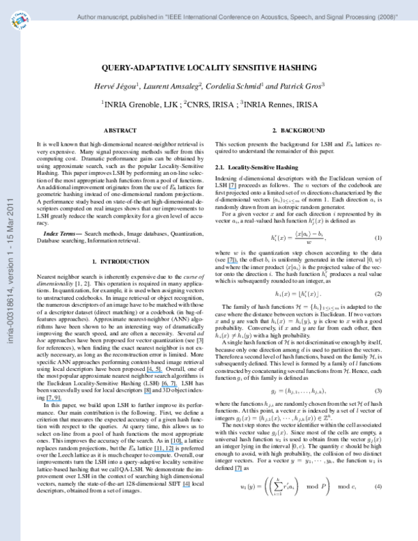 Pdf Query Adaptative Locality Sensitive Hashing