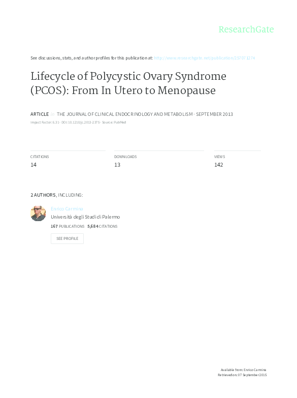 (PDF) Lifecycle of Polycystic Ovary Syndrome (PCOS): From In Utero to ...
